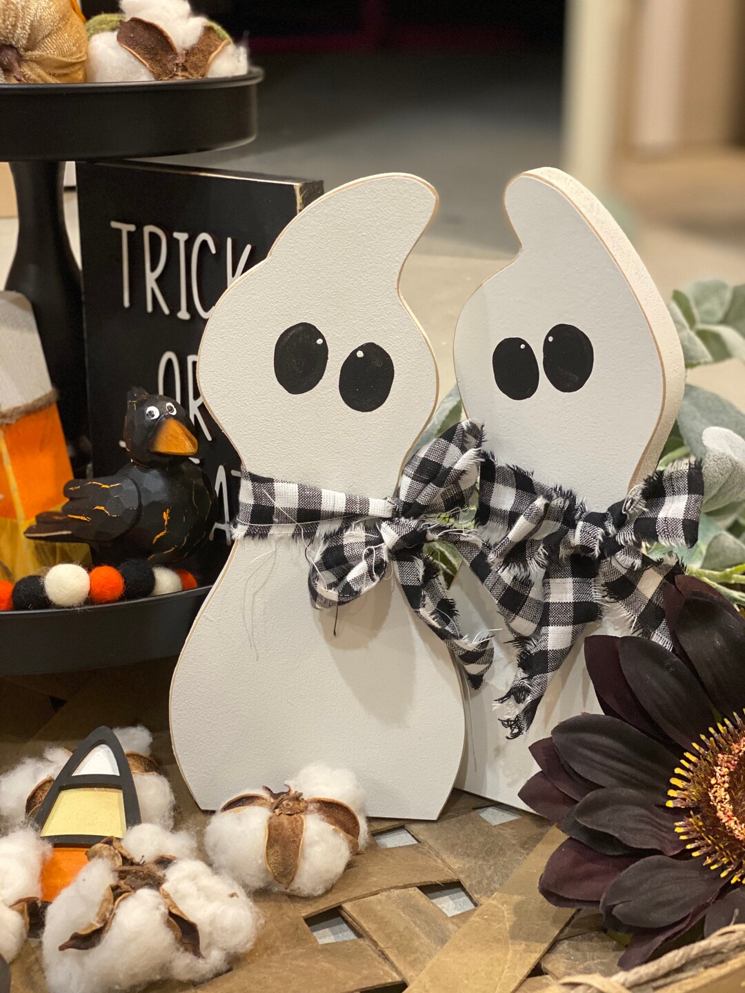 Set of Two Wood Boo Halloween Ghosts | Wood Crafts | Farmhouse Style ...