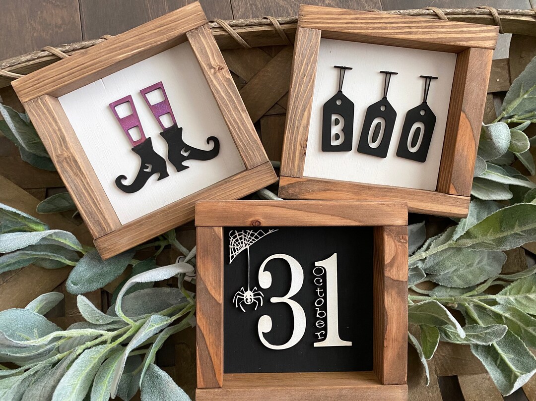 Set of Three Mini Halloween Wood Signs | Farmhouse Style | Witches ...