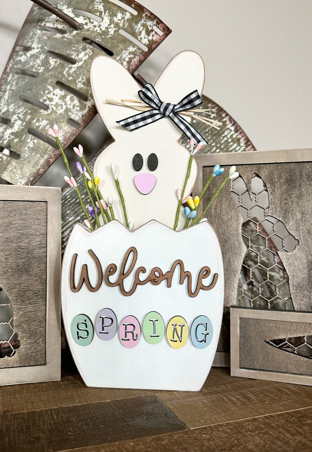 Wood Welcome Spring Bunny - Etsy