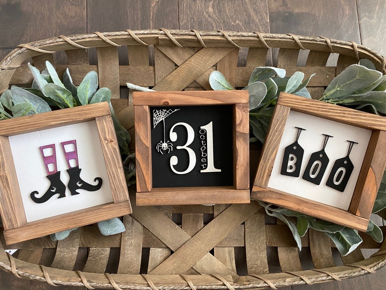 Set of Three Mini Halloween Wood Signs Farmhouse Style | Etsy