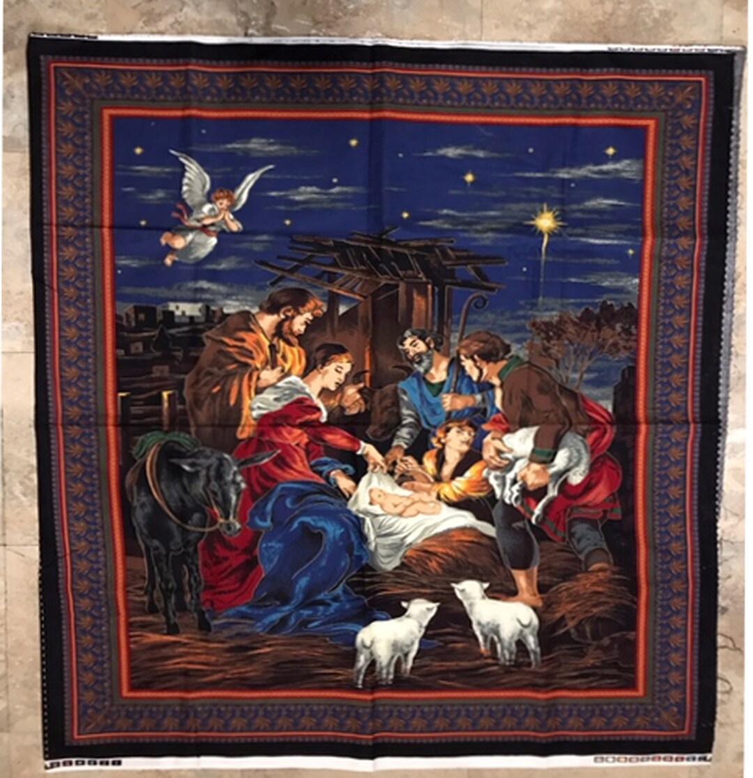 Birth of Baby Jesus, Manger Scene, Lap Quilt, Fabric Panel, Gift Baby ...