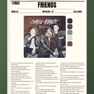 Chase Atlantic 'friends' Lyrics Poster, Nostalgia EP (digital Download ...