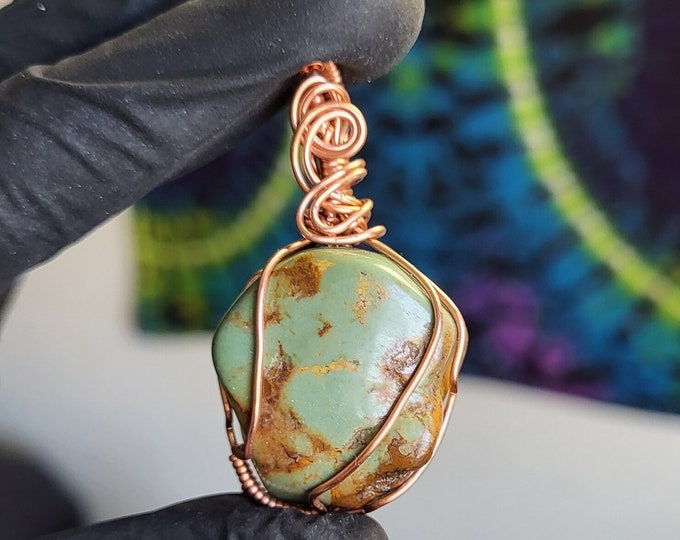 Turquoise Wire Wrap Pendant, Handmade Crystal Jewelry, Copper Pendant ...