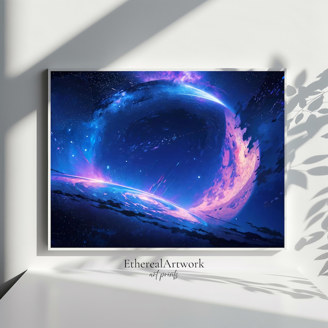 Celestial Eclipse Anime Art Print, Cosmic Vortex, Stunning Galaxy ...