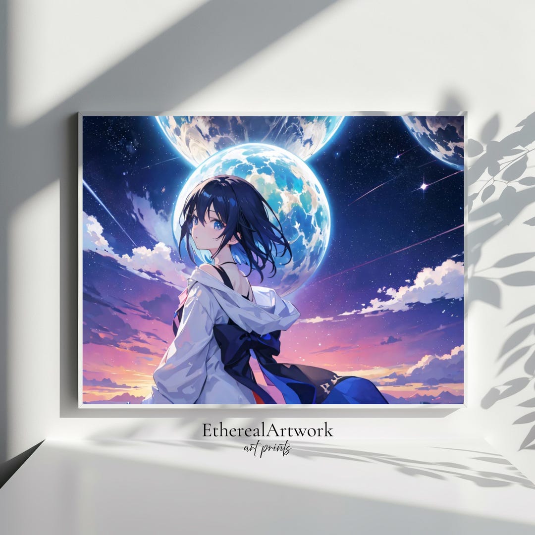 Moon Goddess Diana Wall Art, Captivating Anime Art, Girl With Twin ...