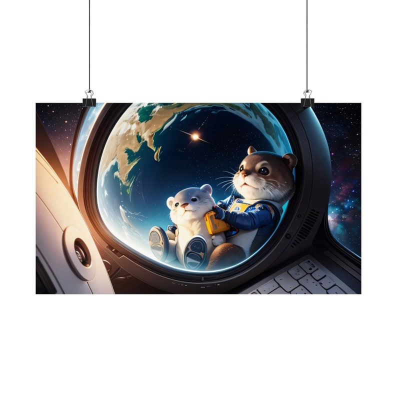 Otter Space, Space Otters Art, Cute Animal Wall Decor, Astronaut Otters ...