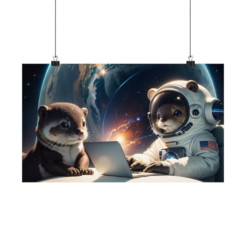 Otter Space, Space Otters Art, Cute Animal Wall Decor, Astronaut ...