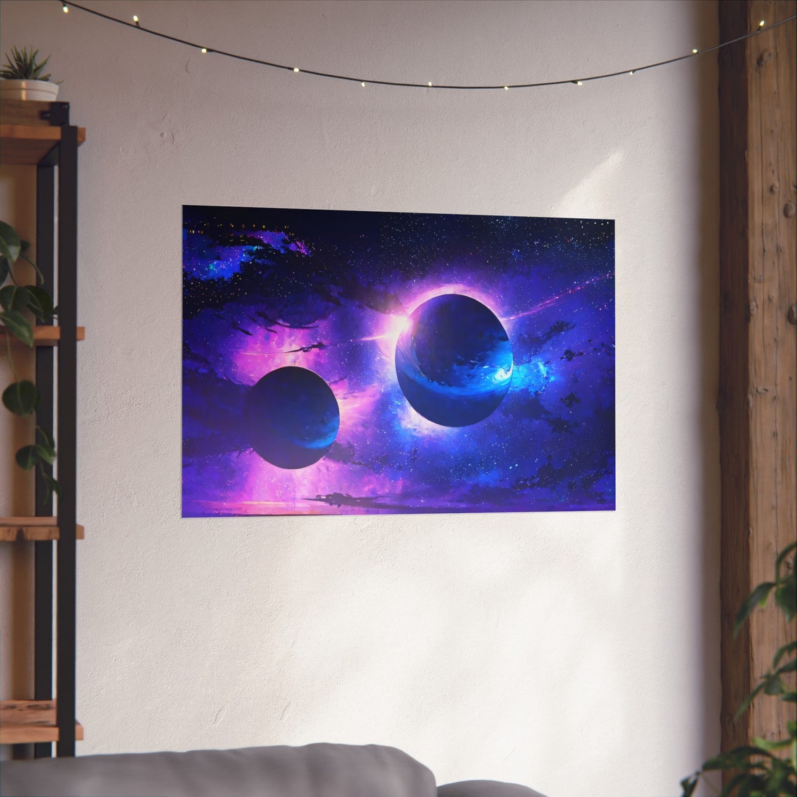 Cosmic Duality Anime Art Print, Enigmatic Twin Planets Scene, Anime ...