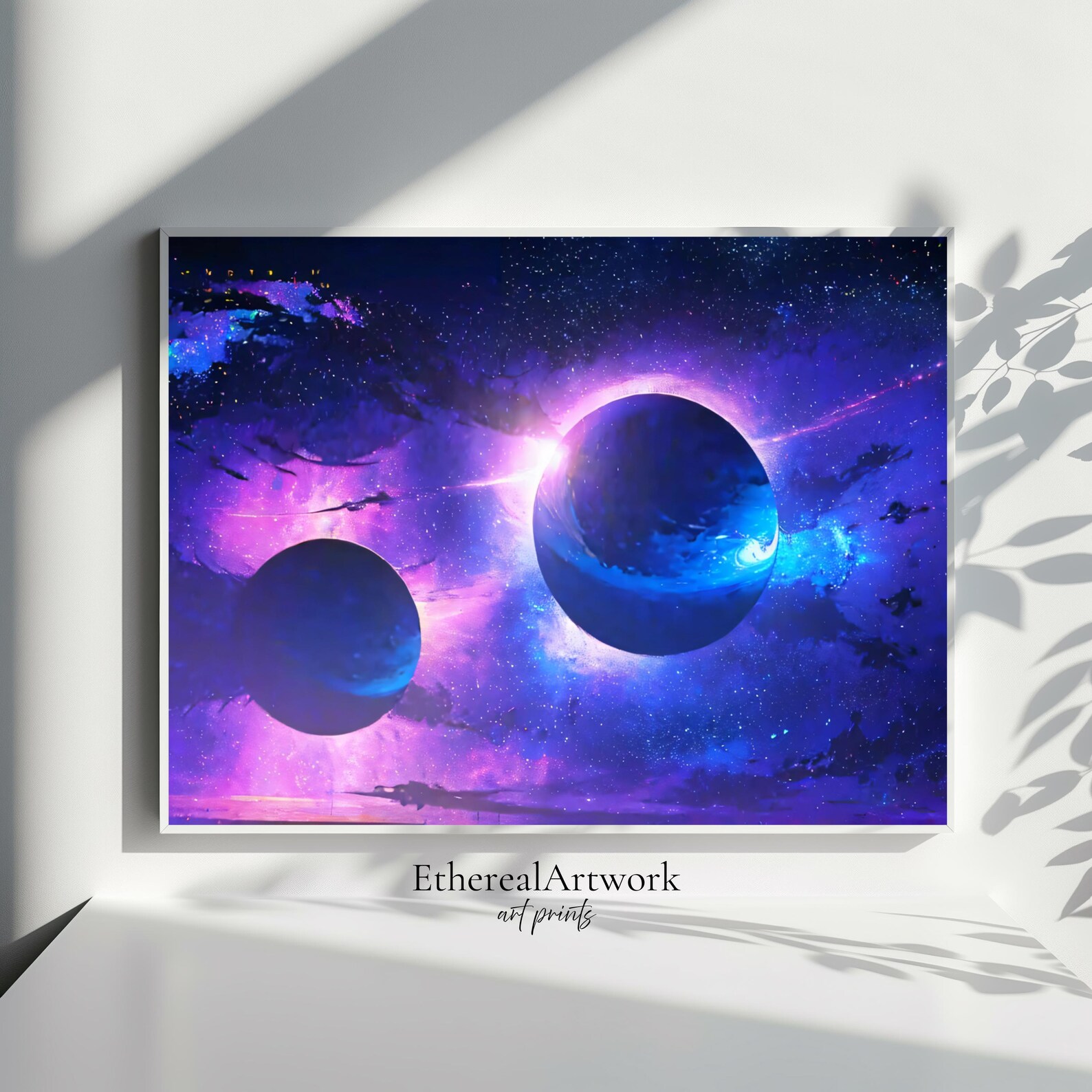 Cosmic Duality Anime Art Print, Enigmatic Twin Planets Scene, Anime ...
