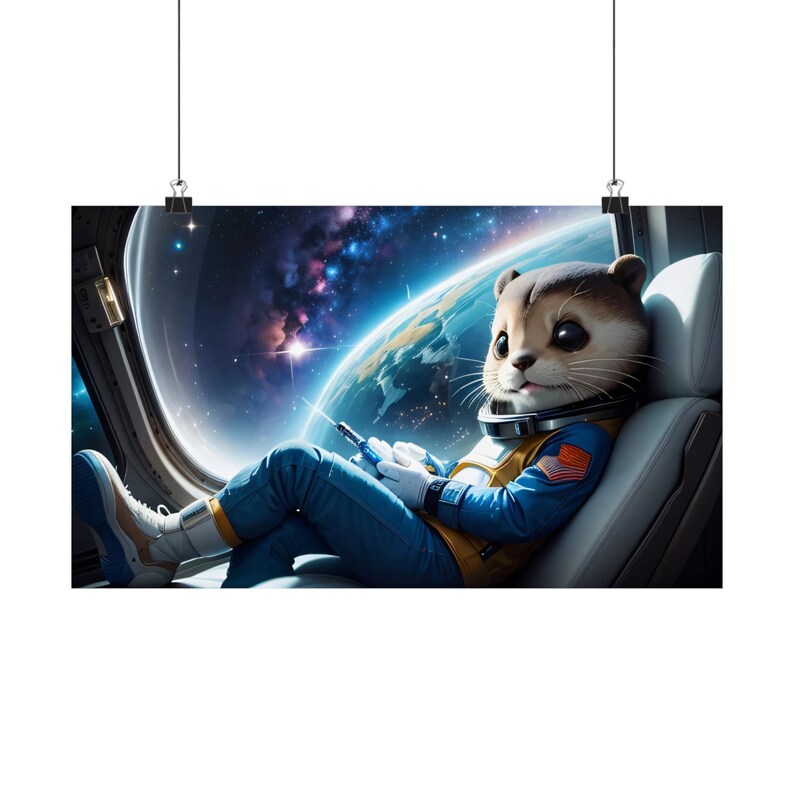 Otter Space, Space Otters Art, Cute Animal Wall Decor, Astronaut Otters ...