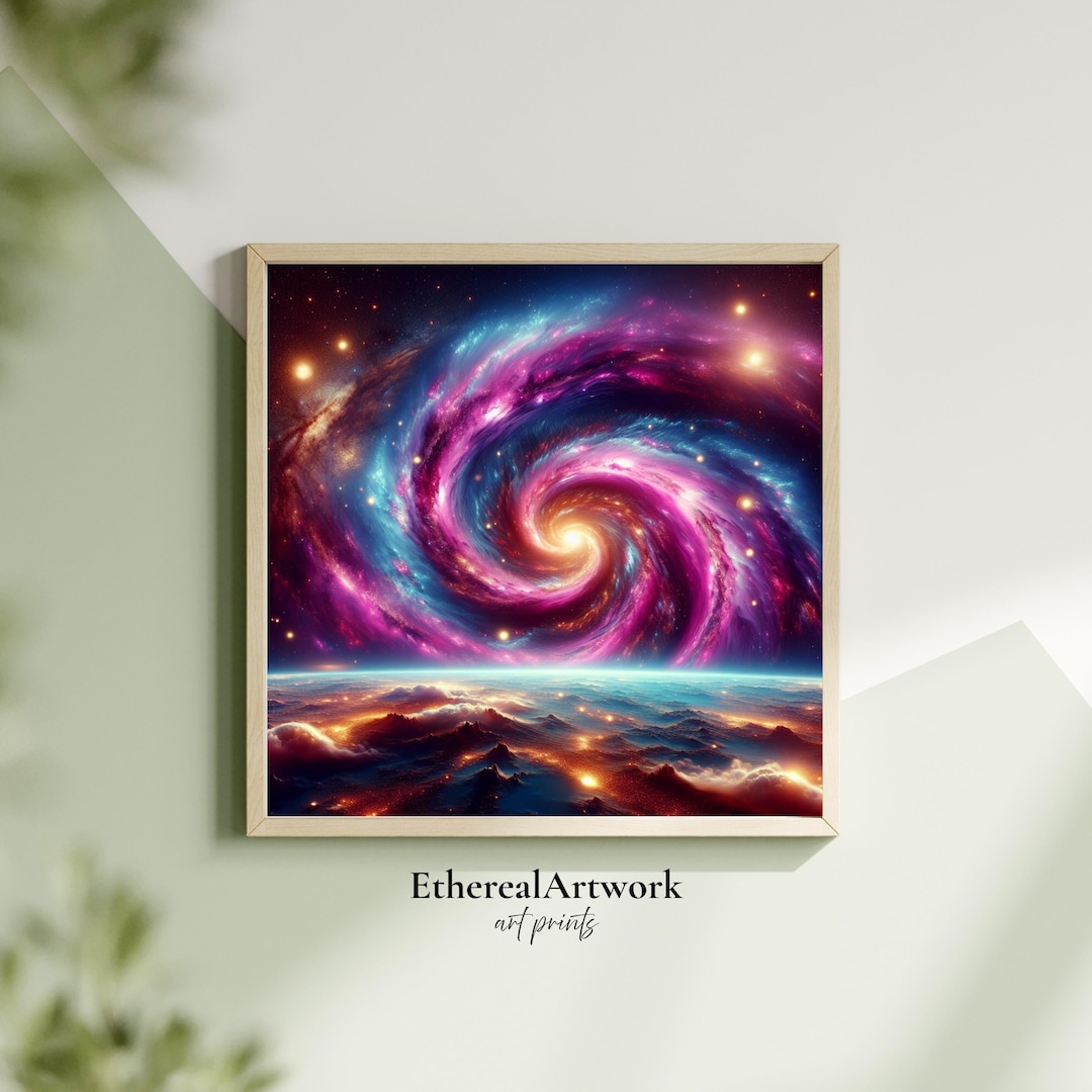 Cosmic Swirl Galaxy Wall Art, Vibrant Space Poster, Psychedelic Nebula ...