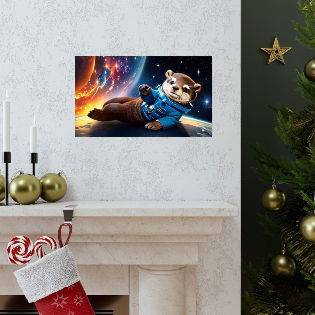 Otter Space, Space Otters Art, Cute Animal Wall Decor, Astronaut Otters ...