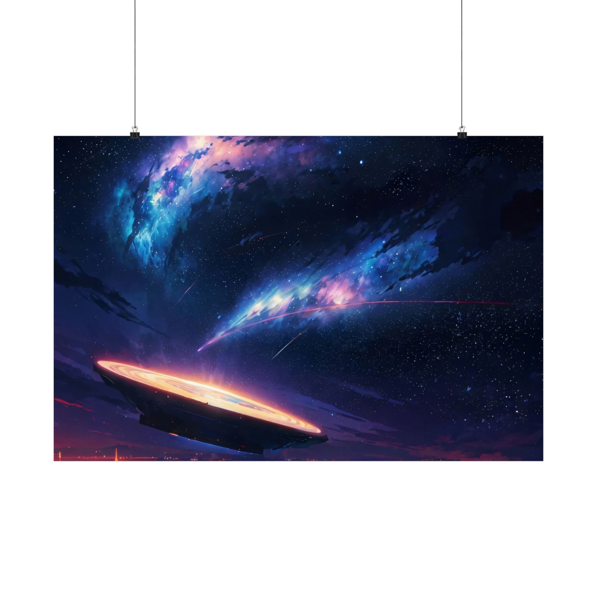 Celestial Arrival Anime Art Print, Spacecraft Landing Fantasy, Sci-fi ...