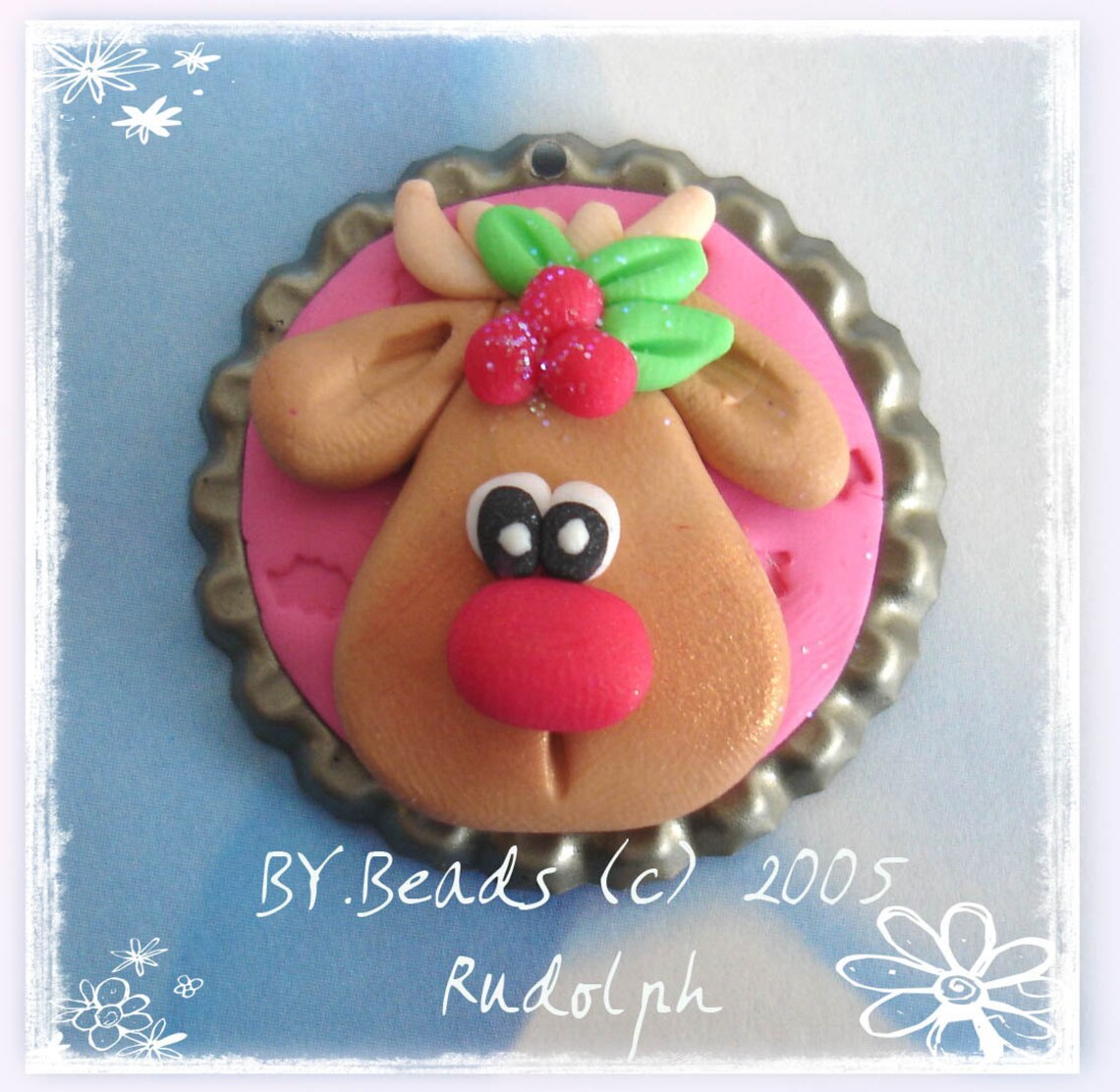 Rudolph Polymer Clay Bottle Cap Bead Scrapbooking Bow - Etsy