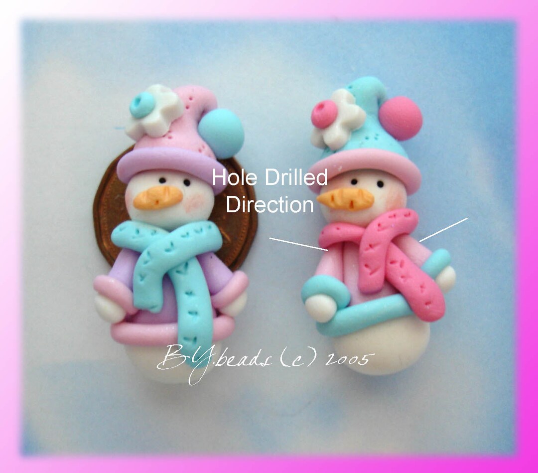 Winter Snowman Polymer Clay Charm Bead Scrapbooking Bow - Etsy