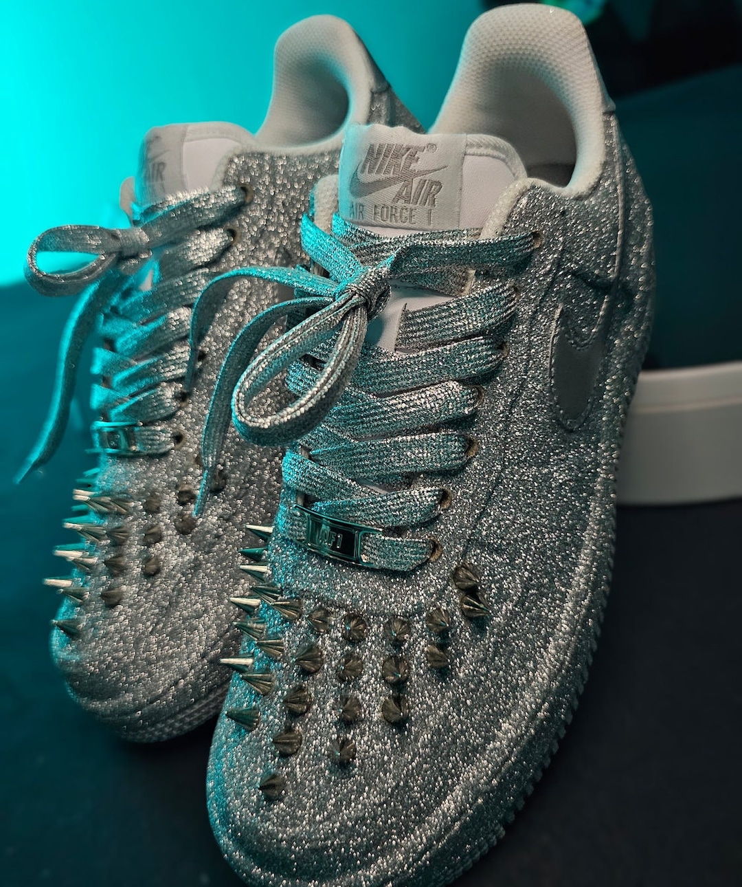 Custom Silver Glitter AF1 Sneakers With Red Bottoms and Toe Spikes - Etsy