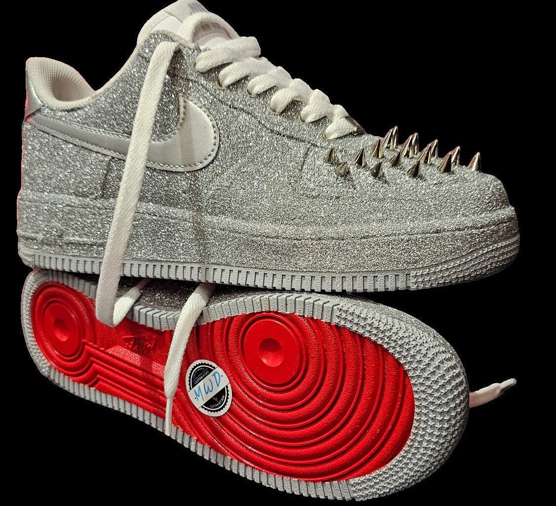 Custom Silver Glitter AF1 Sneakers With Red Bottoms and Toe Spikes - Etsy