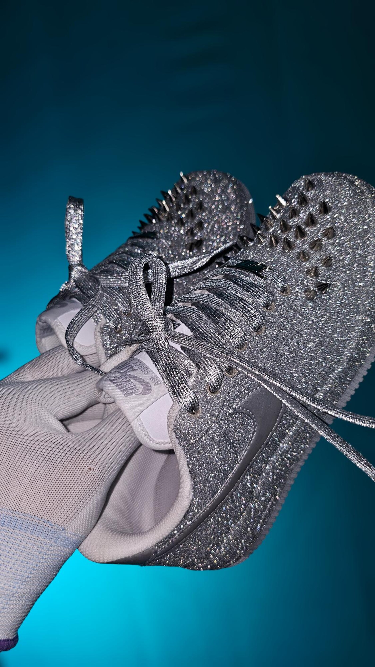 Custm Silver Glitter Spike Af1s - Custom Air Force 1s With Red Bottoms ...