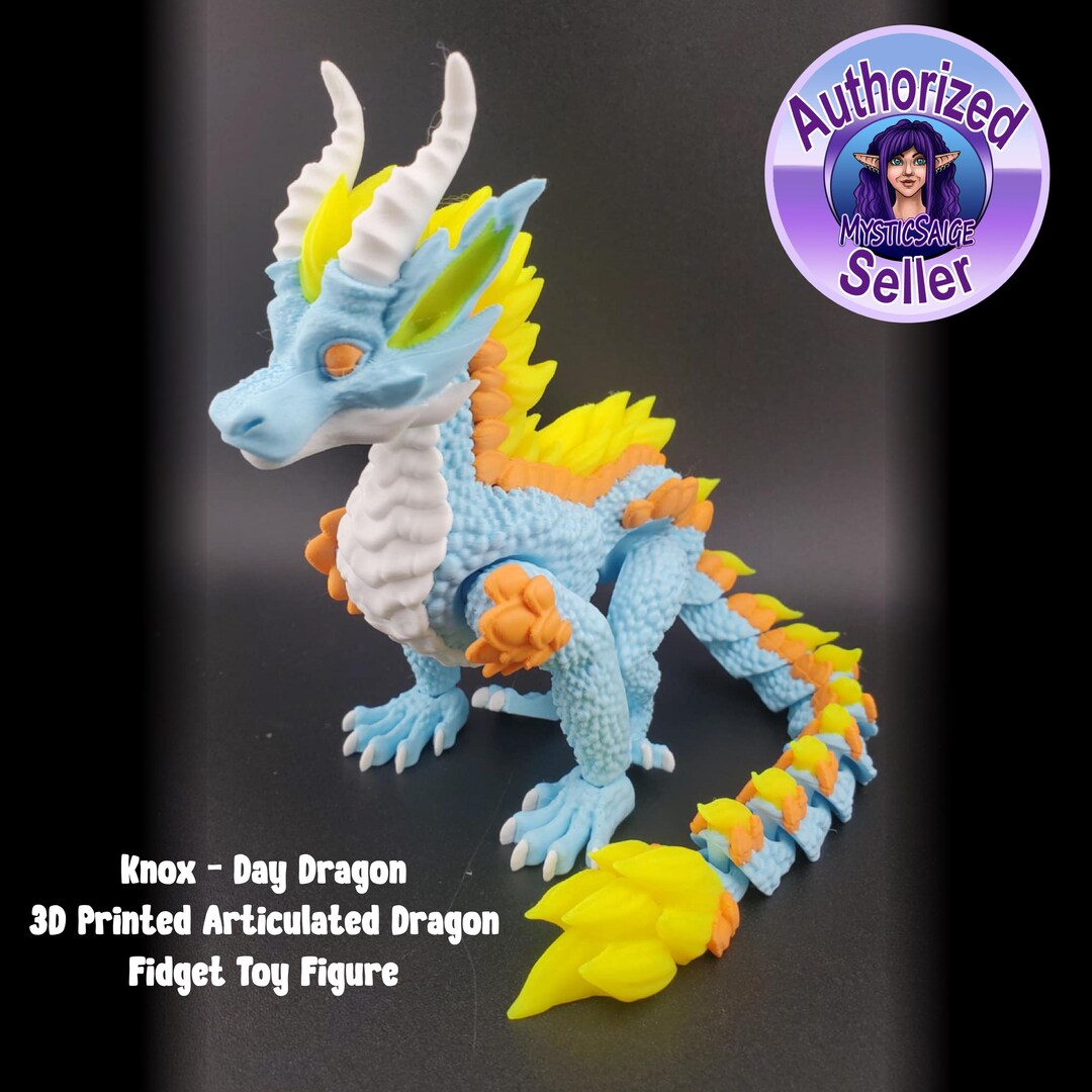 Knox - Glow in the Dark 3D Printed Articulated Day Dragon Flexi Fidget ...