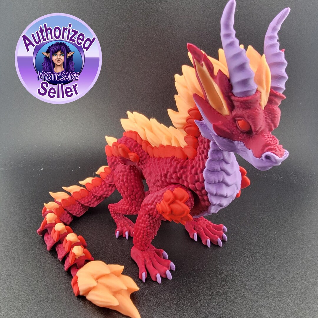Knox - Glow in the Dark 3D Printed Articulated Sunset Dragon Flexi ...