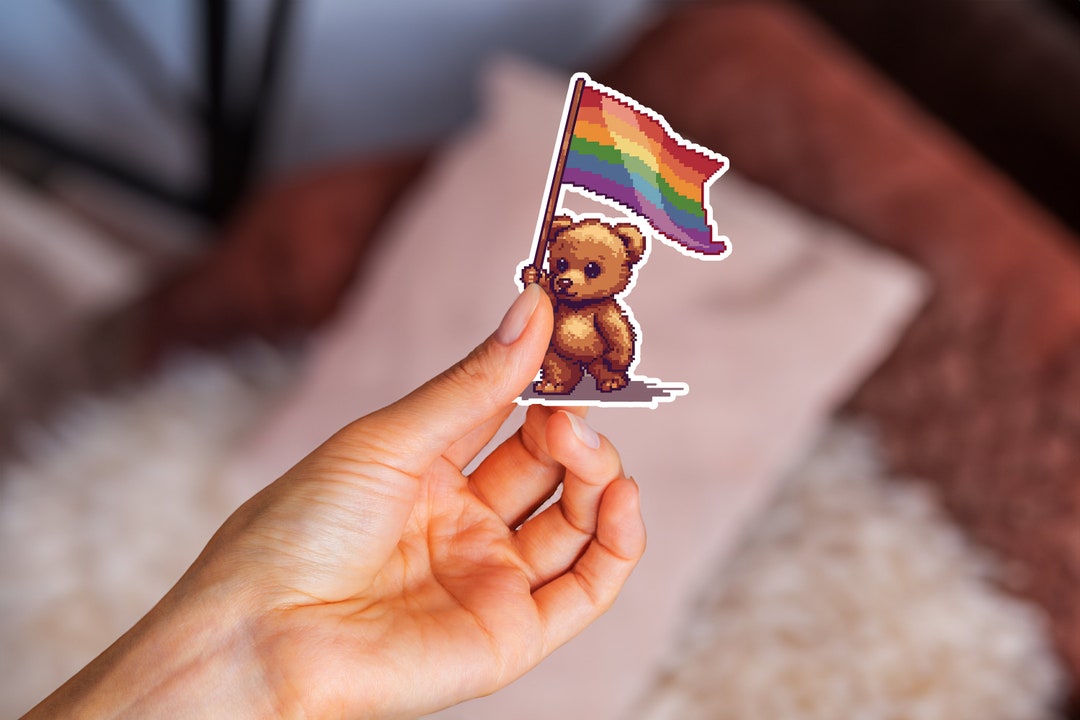 Pride Flag Sticker, Bear Cub Holding Pride Flag - LGBTQ+ Pride - Funny ...