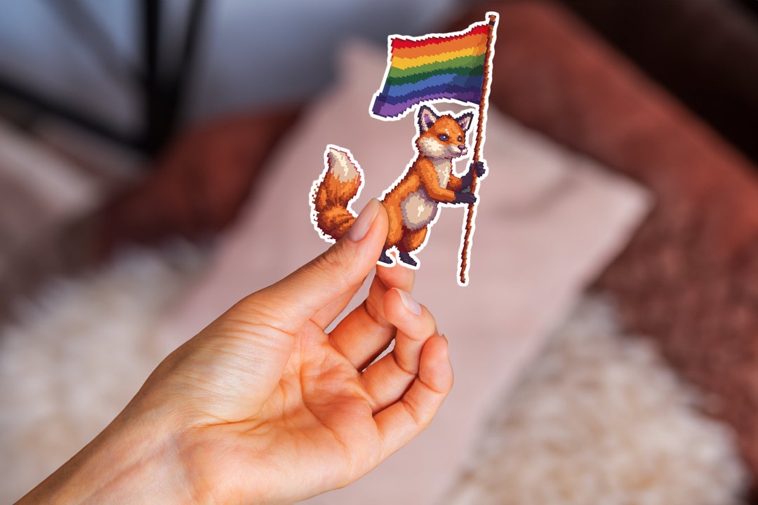 Pride Flag Sticker Fox Holding Pride Flag - LGBTQ+ Pride - Pride ...