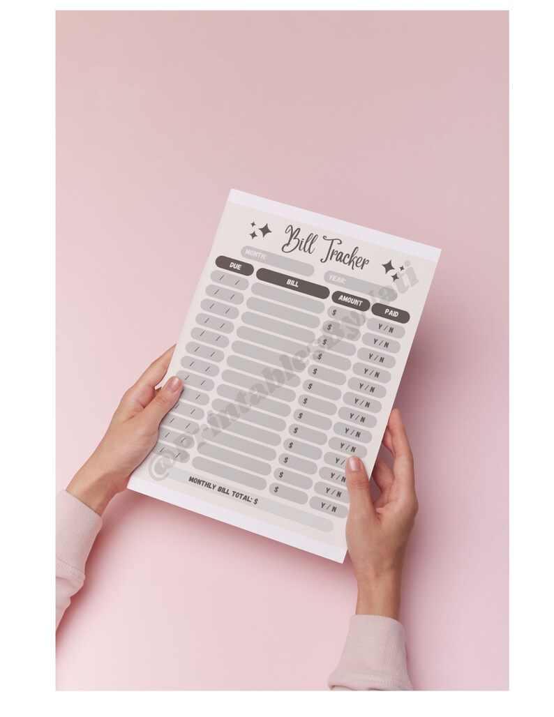 Cute Girly Bill Tracker Printable Template Easy Download - Etsy