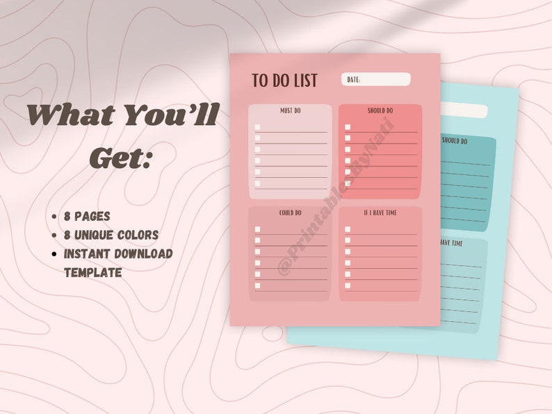 Colorful To-do List Color Block Stationary Planner Custom Printable ...