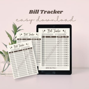 Cute Girly Bill Tracker Printable Template Easy Download - Etsy