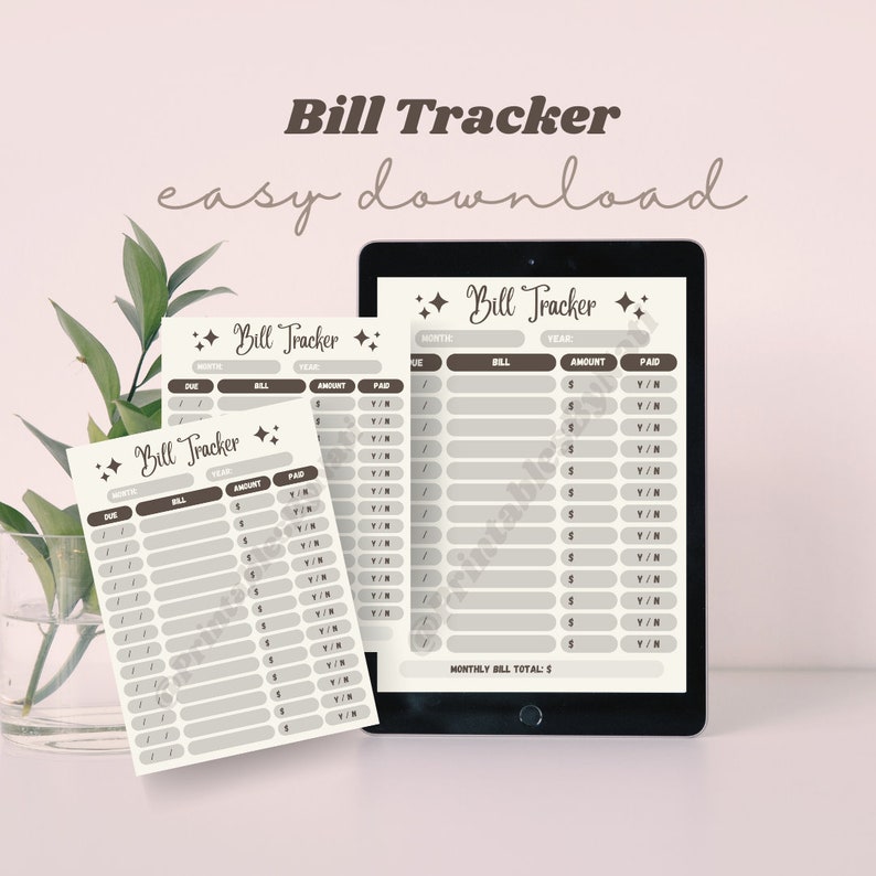 Cute Girly Bill Tracker Printable Template Easy Download - Etsy