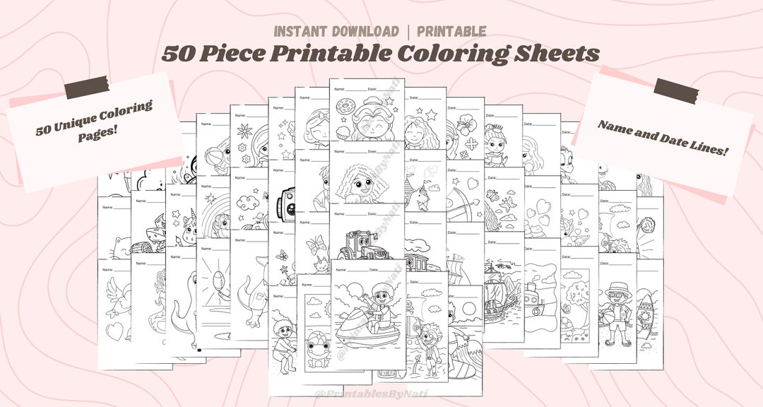 50 Page Elementary School Age Coloring Book 50 Printable Pages - Etsy