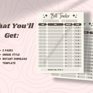 Cute Girly Bill Tracker Printable Template Easy Download - Etsy