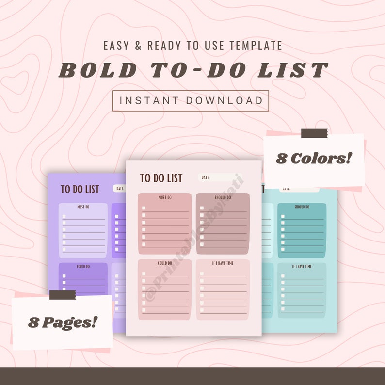 Colorful To-do List Color Block Stationary Planner Custom Printable ...