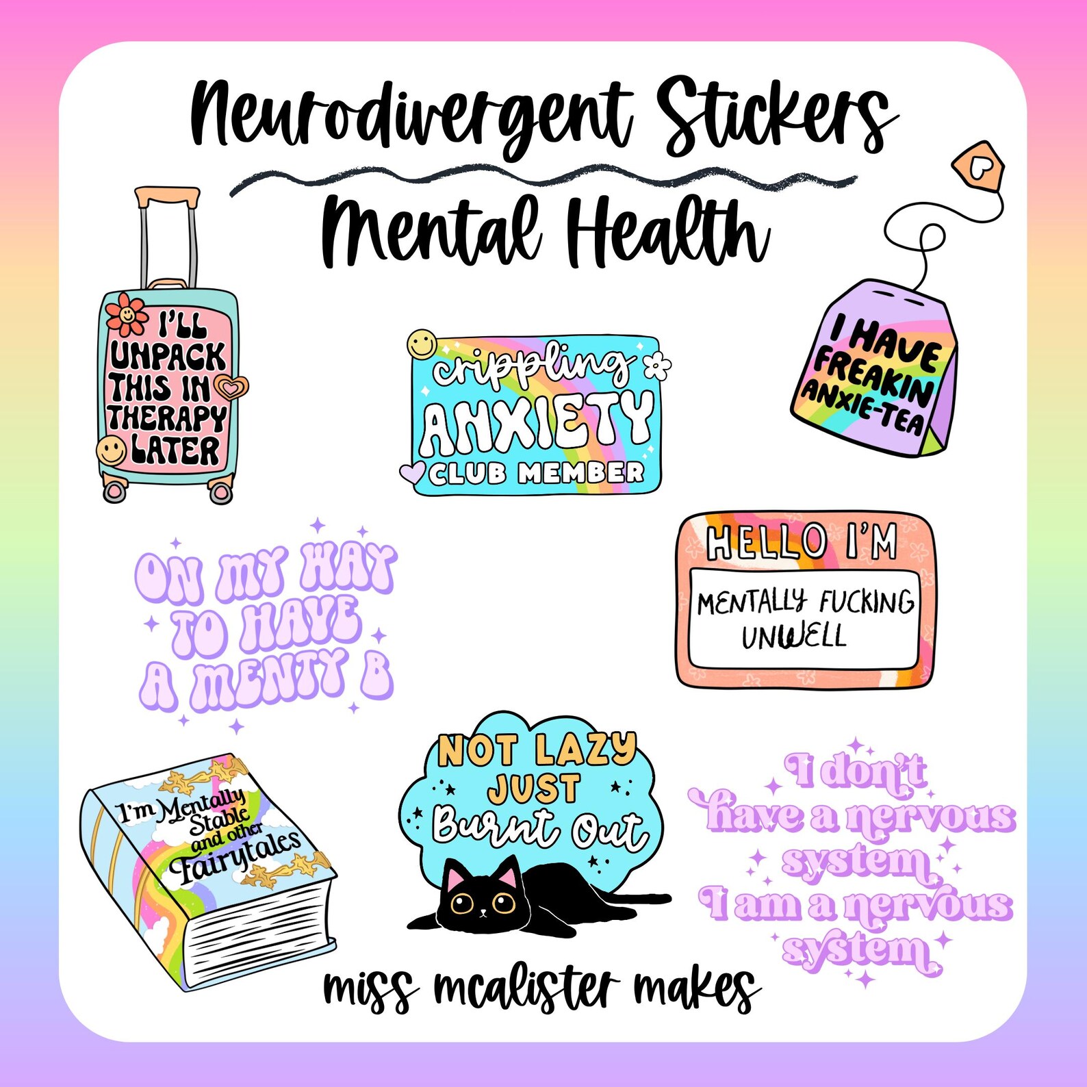 Mental Health Stickers - Anxiety, ADHD and Autism Coded - Etsy