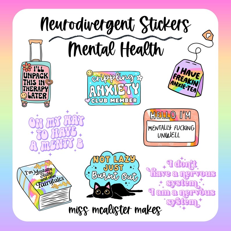 Mental Health Stickers - Anxiety, ADHD and Autism Coded - Etsy