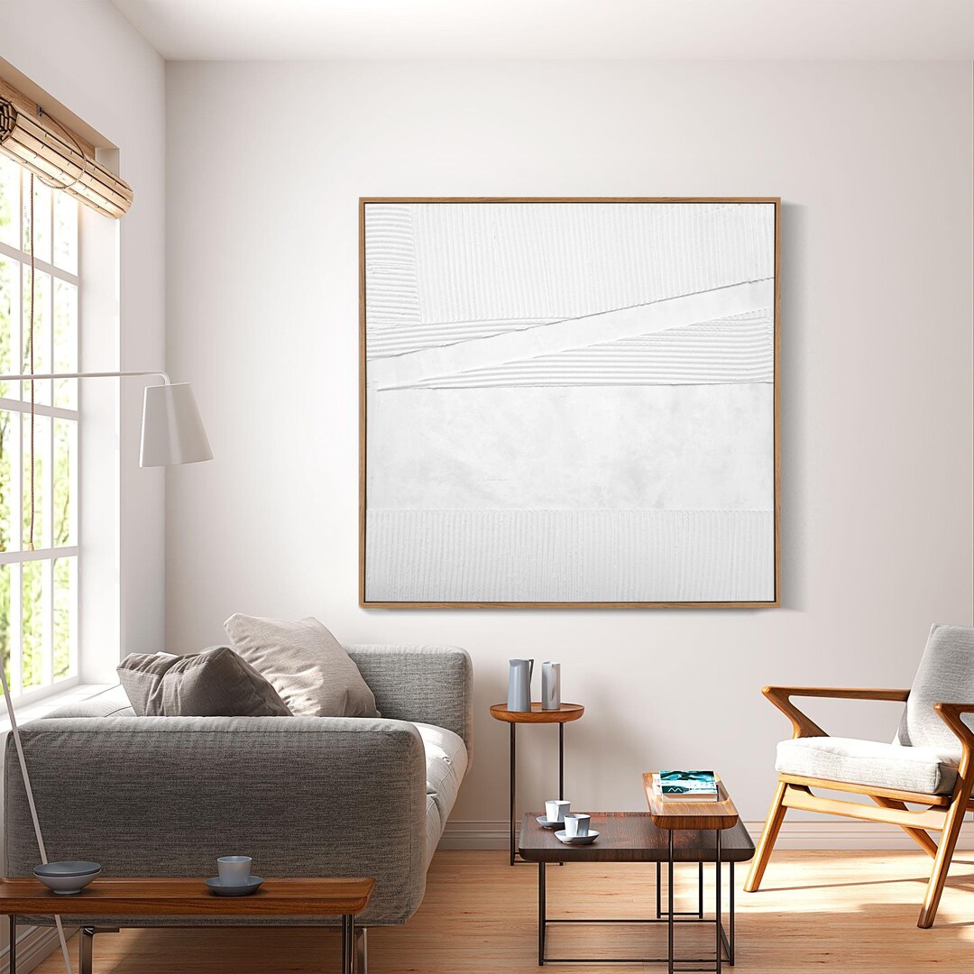 White Geometric Art Heavy Texture White Abstract Wall Art White 3D Wall ...