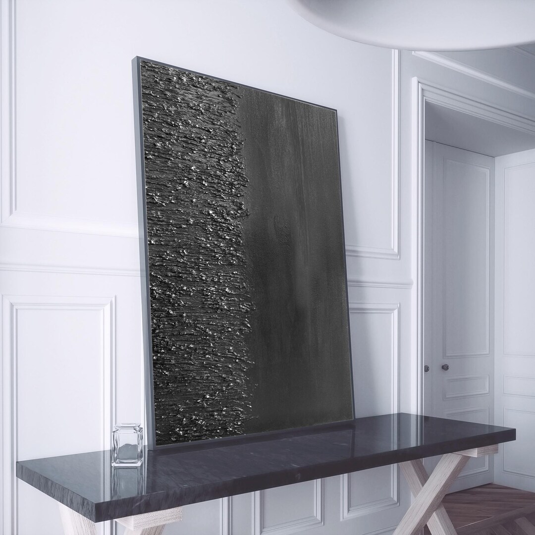 Black Minimalist Art Large Abstract Black Art Black Textured Wall Art ...