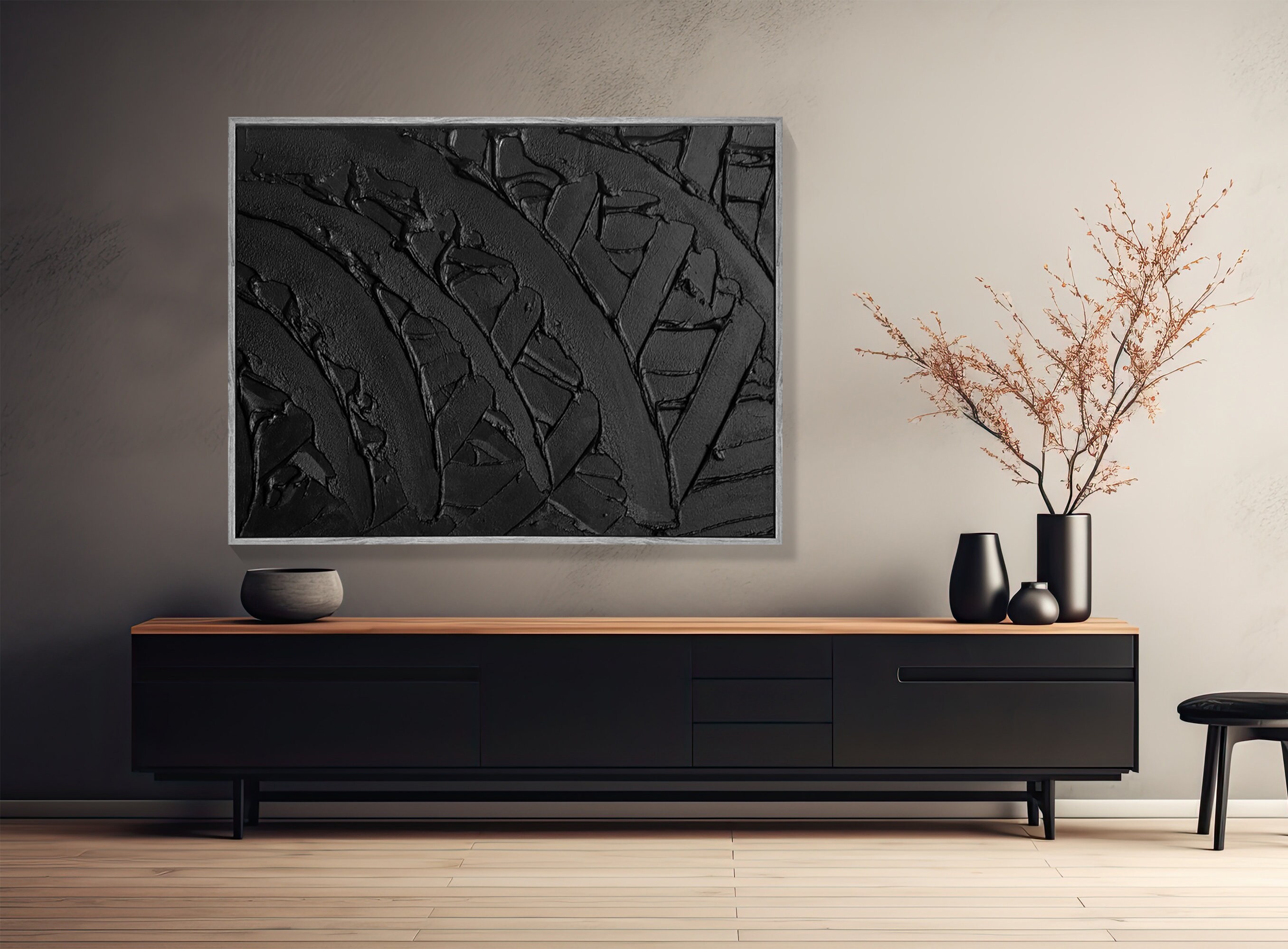 Black Textured Wall Art Black Abstract Art Black Painting Black Wall ...