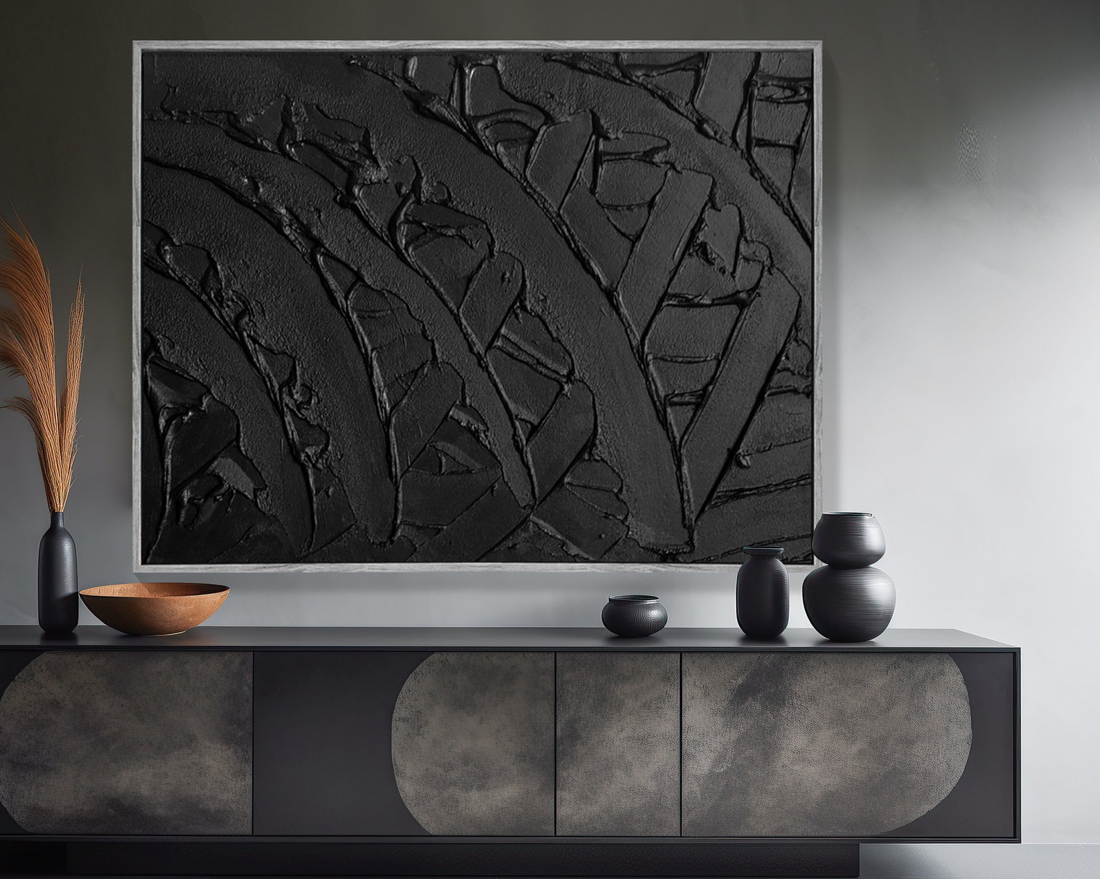 Black Textured Wall Art Black Abstract Art Black Painting Black Wall ...