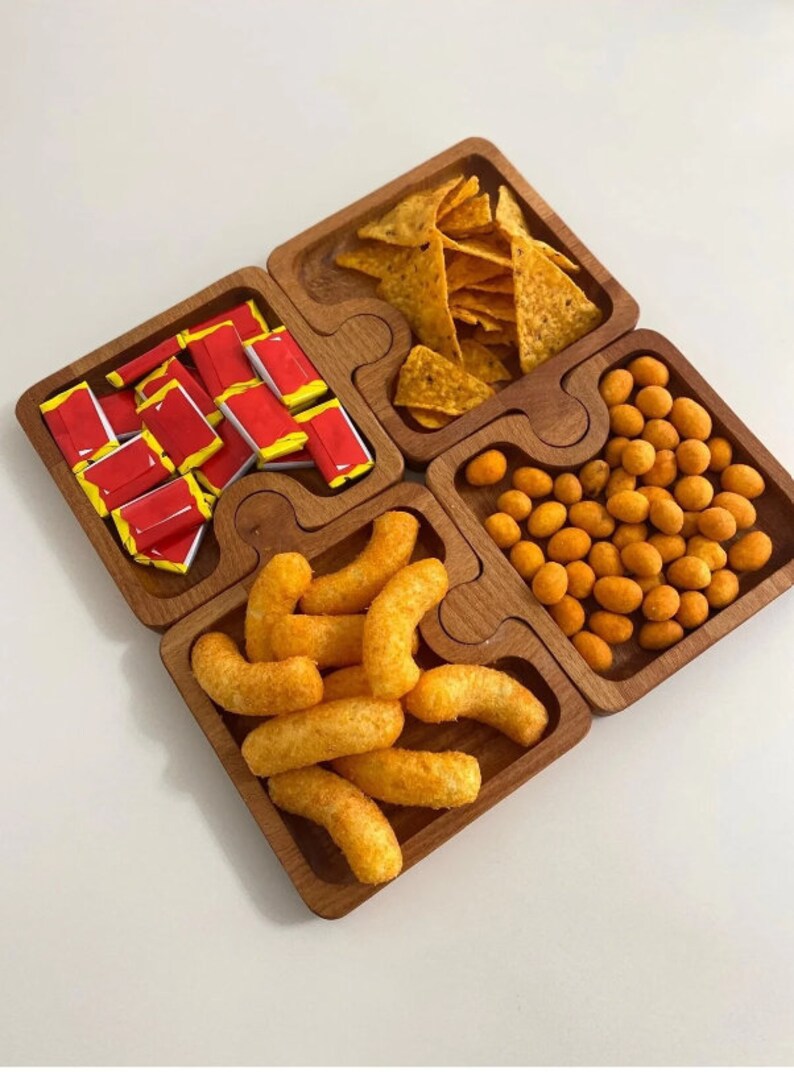 Wooden Puzzle Snack, 4 Snack Bowls, Wooden Snack Bowl - Etsy