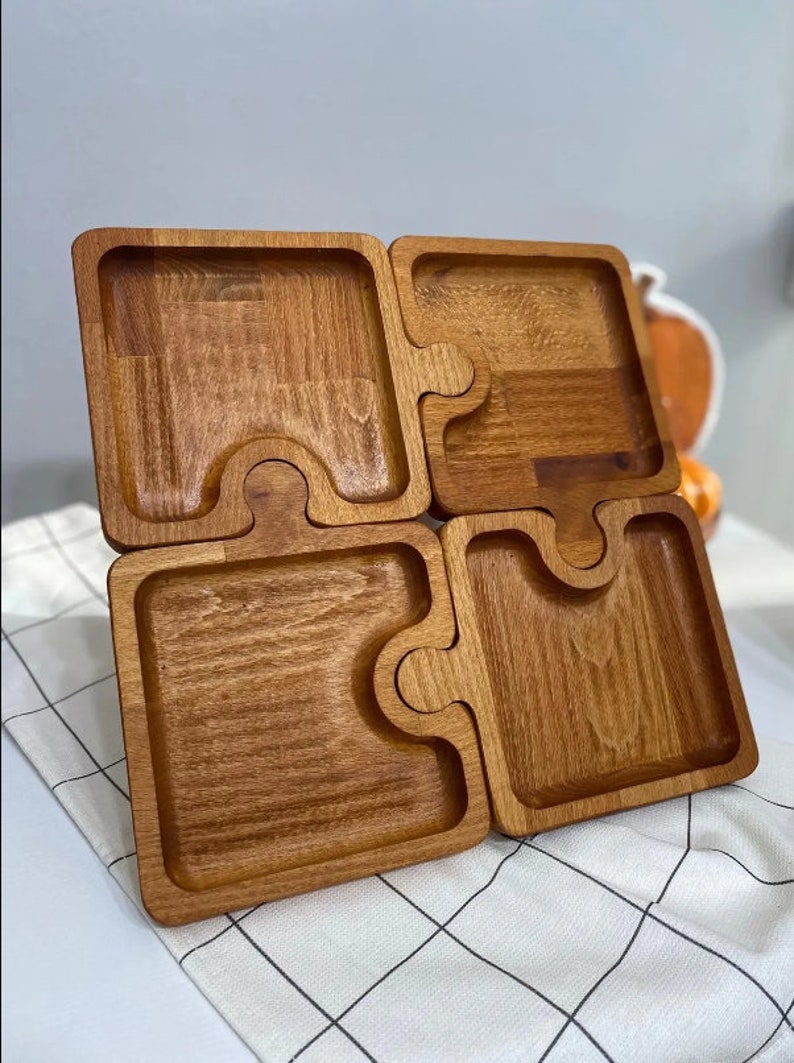 Wooden Puzzle Snack, 4 Snack Bowls, Wooden Snack Bowl - Etsy