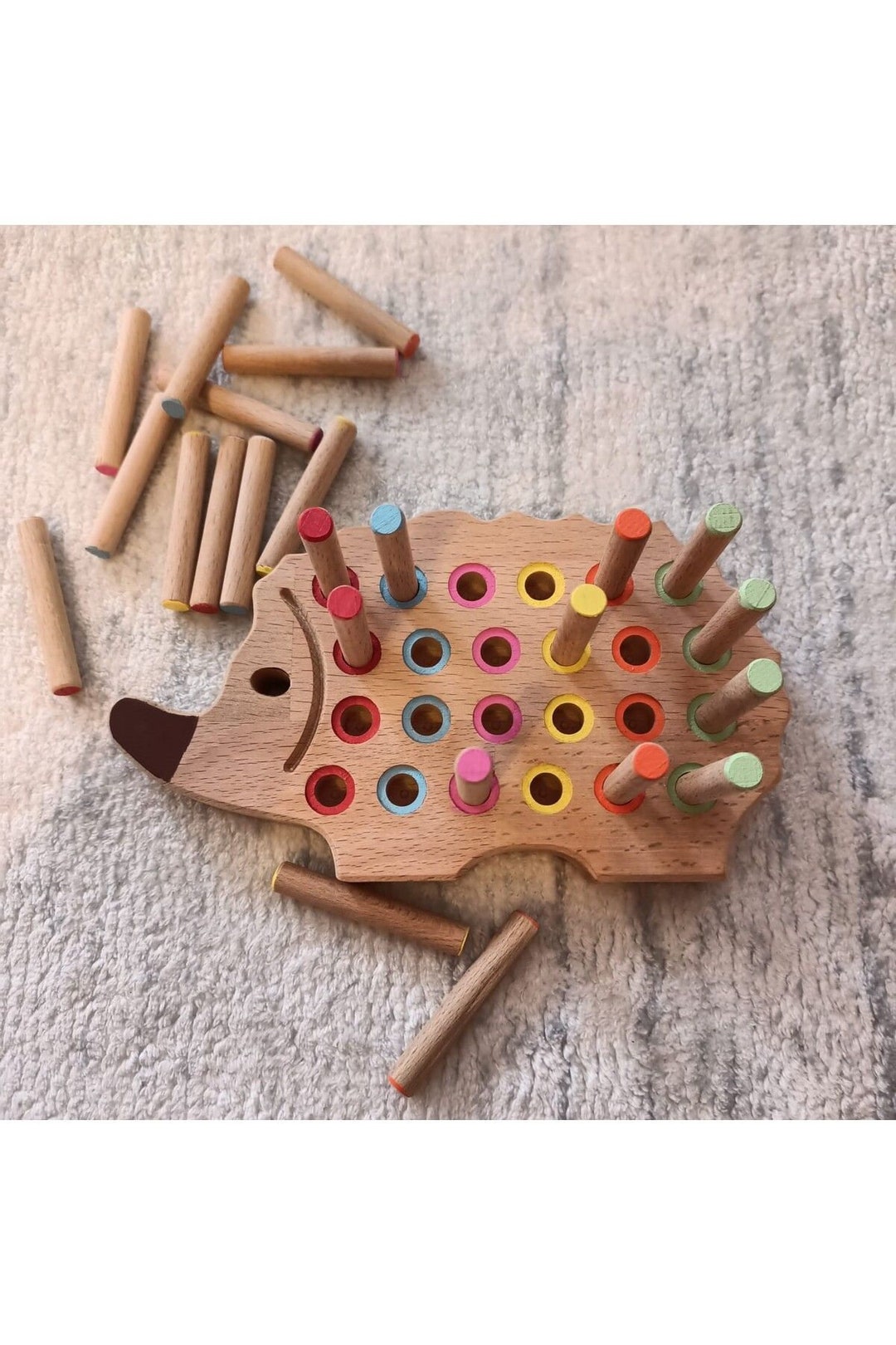 Montessori Wooden Plug-in Hedgehog Colorful - Etsy