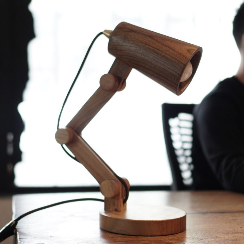 Walnut Wood Table Lamp, Adjustable Table Lamp, Reading Light, Home ...