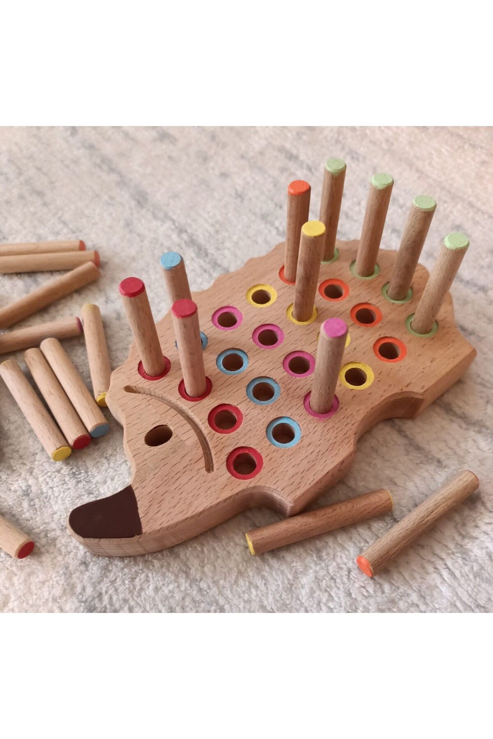 Montessori Wooden Plug-in Hedgehog Colorful - Etsy
