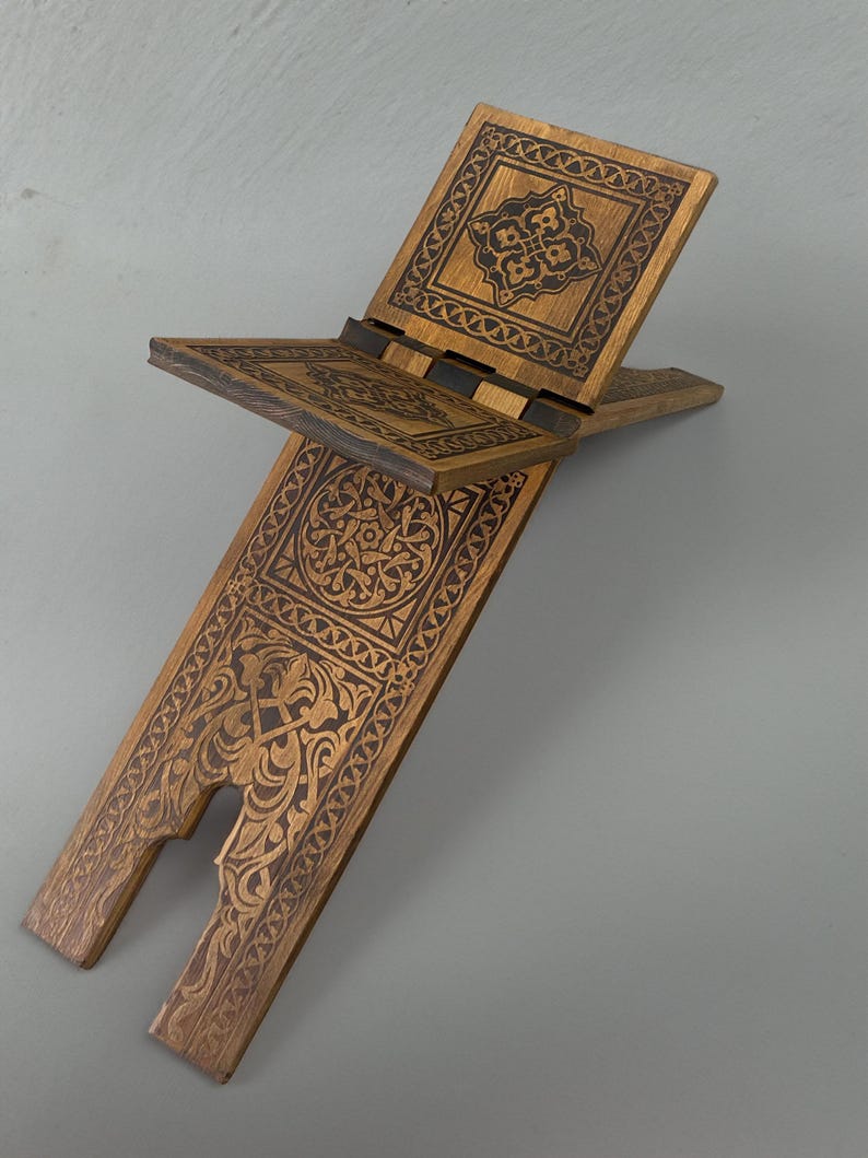 Wooden Book Stand, Adjustable Lectern, Folding Handmade Bookshelf, Book ...