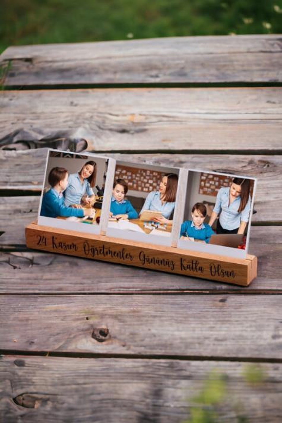 Personalised 3 Photos With Wooden Stand, Wooden Photo Display Stand ...