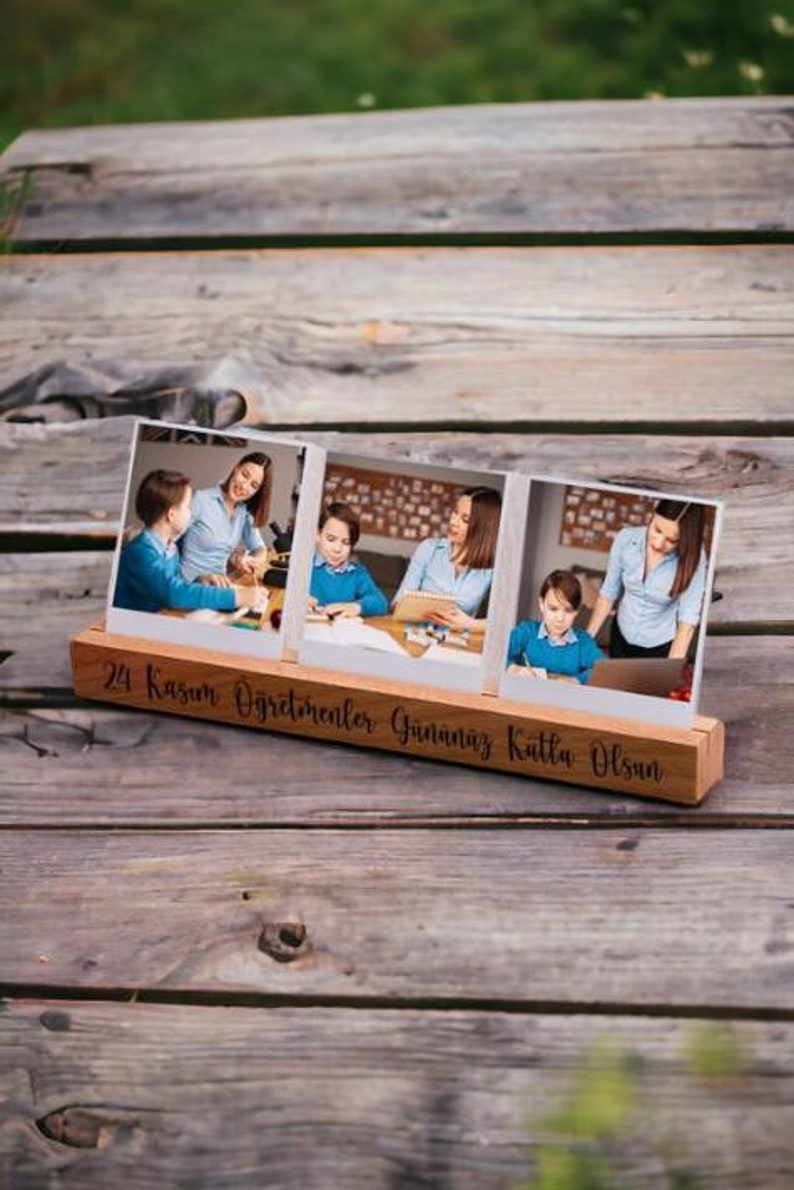 Personalised 3 Photos With Wooden Stand, Wooden Photo Display Stand ...