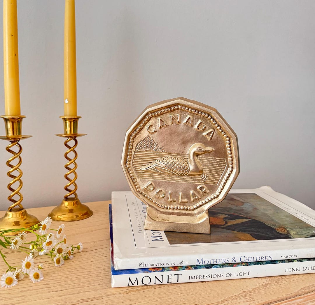 Vintage Brass Canada Dollar Loonie Bank - Etsy