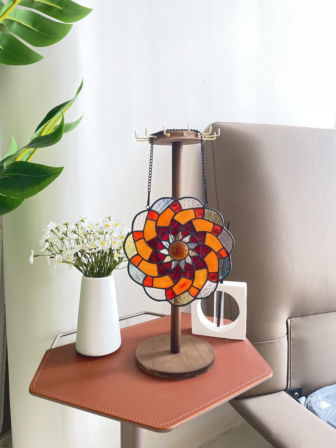 Retro Stained Glass Windmill Suncatcher: Abstract Home Decor - Etsy