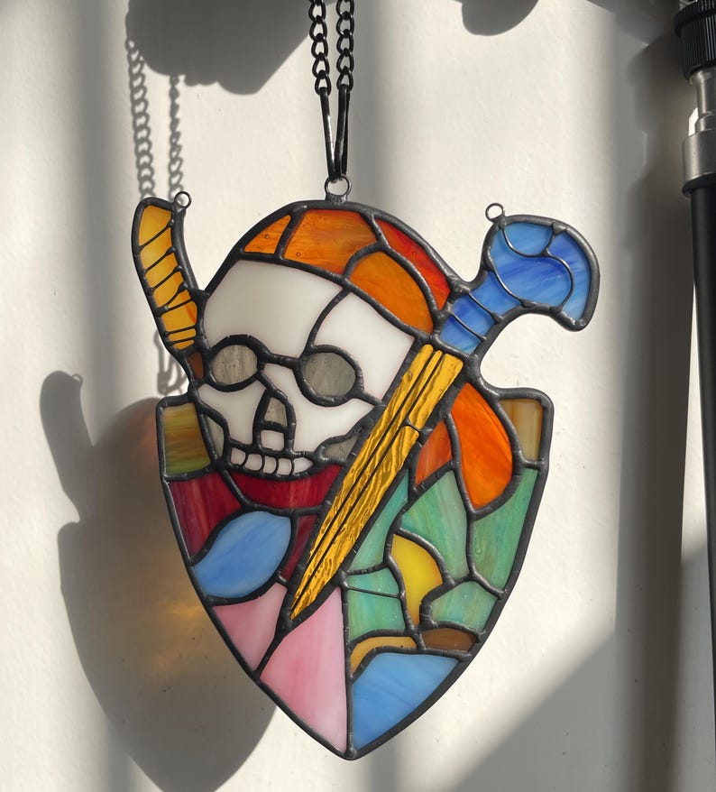 Skeleton Pirate Stained Glass Window Hangings Suncatcher Home ...